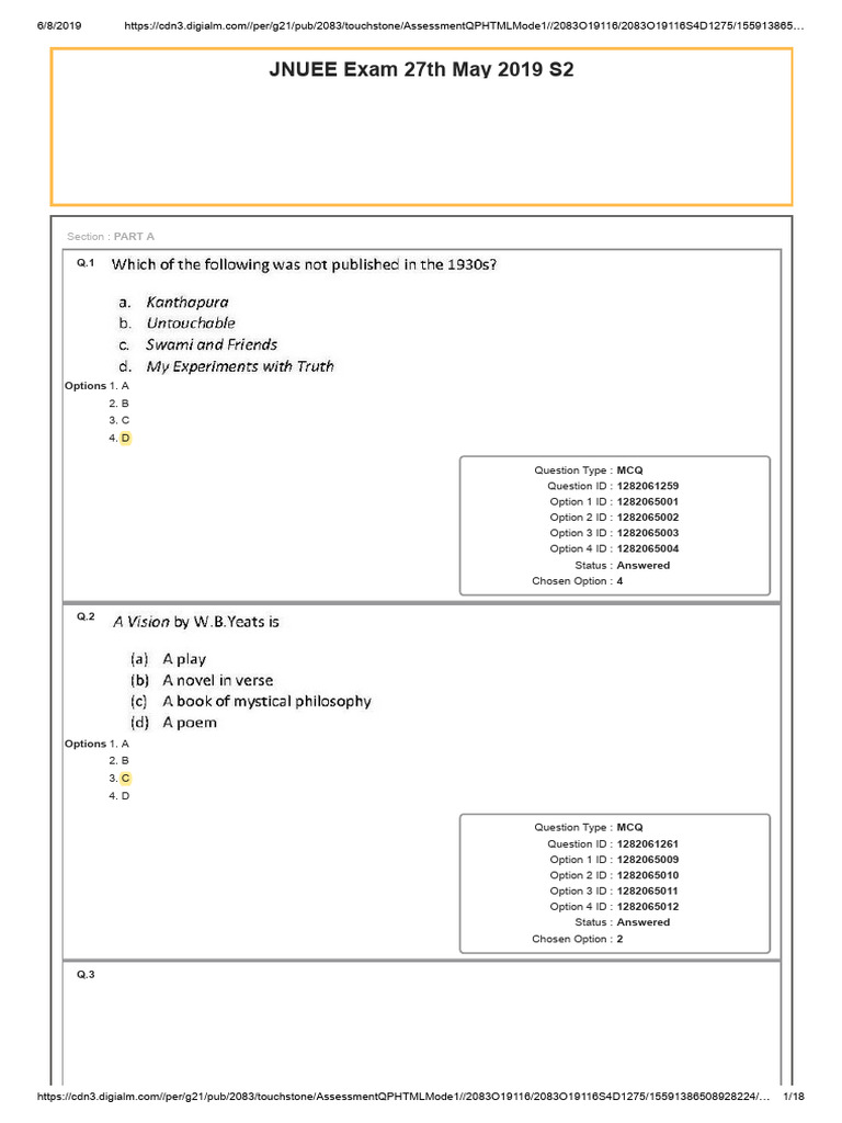 JNU 2019 Question Paper | PDF | Multiple Choice | Methodology