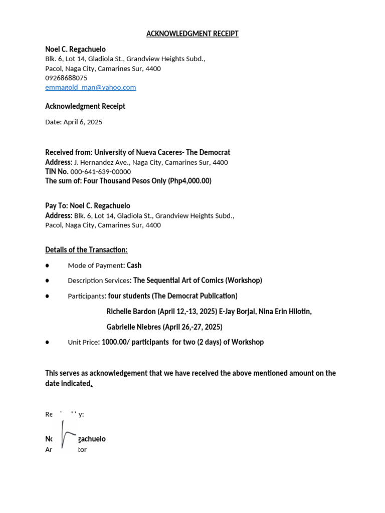 Democrat Acknowledgement Receipt | PDF