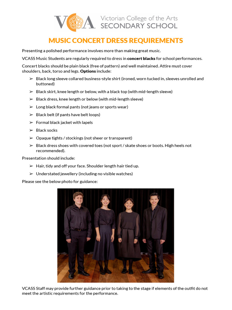 VCASS Concert Dress Code Guidelines | PDF