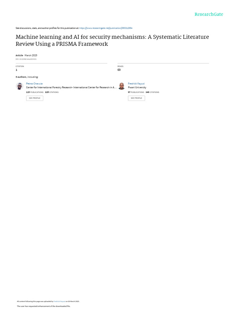 Machine Learning and AI for Security Mechanisms a Systematic Literature ...