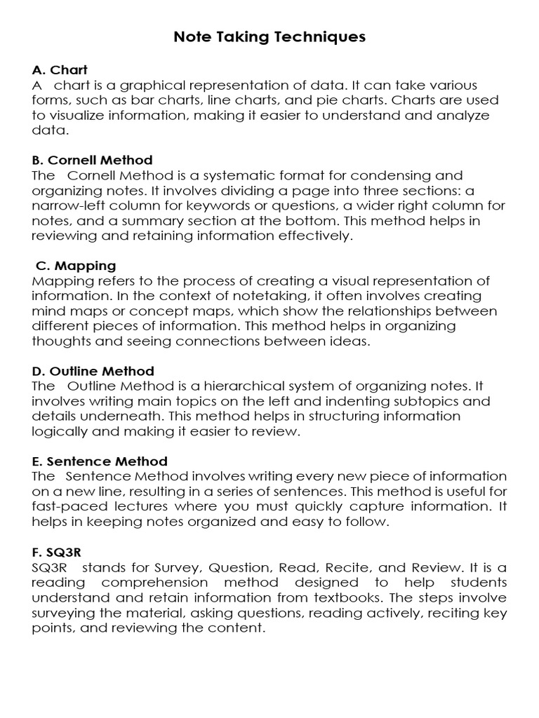 Note Taking Techniques | PDF | Cognitive Science | Human Communication