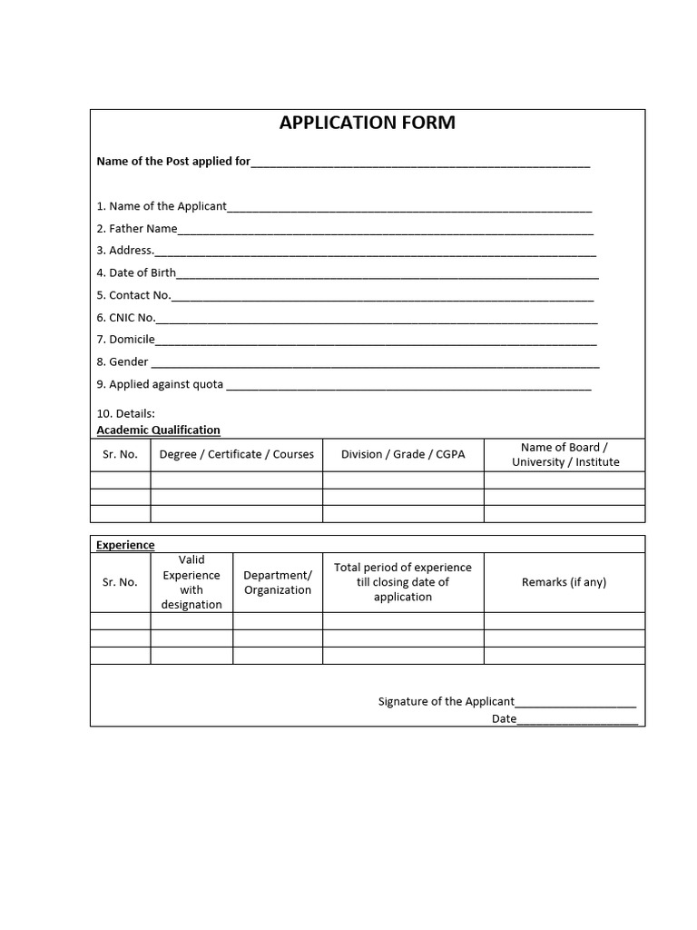 Job Application Form Template | PDF