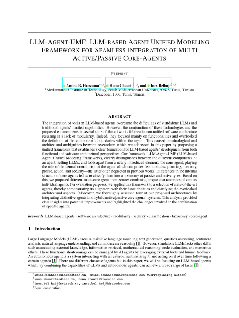 LLM-Agent-UMF LLM Based Agent Unified Modeling Framework For Seamless Integration of Multi ...