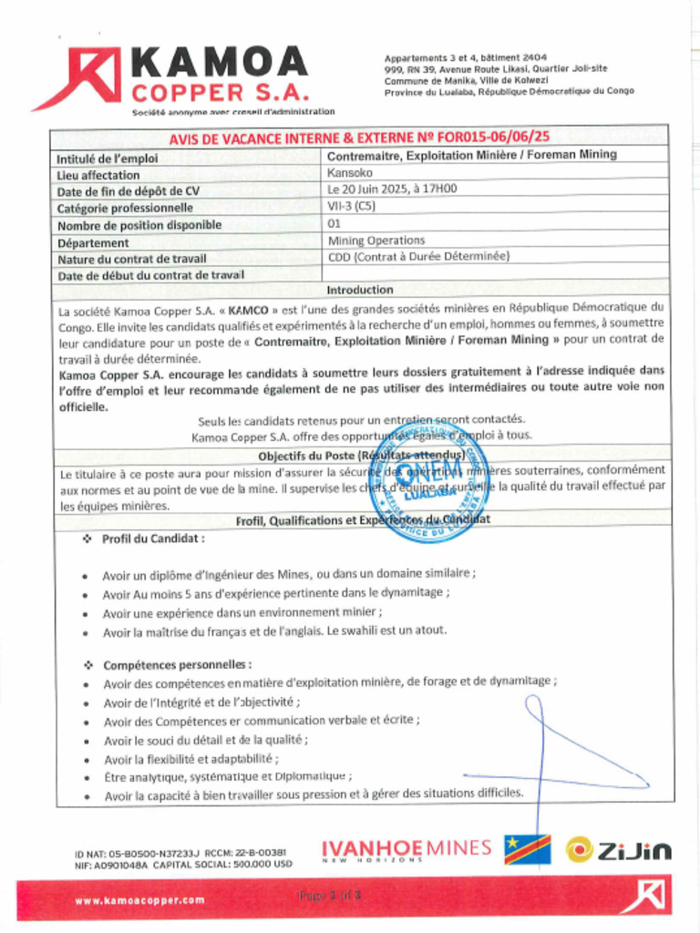 Advert NºFOR015 Foreman Mining | PDF