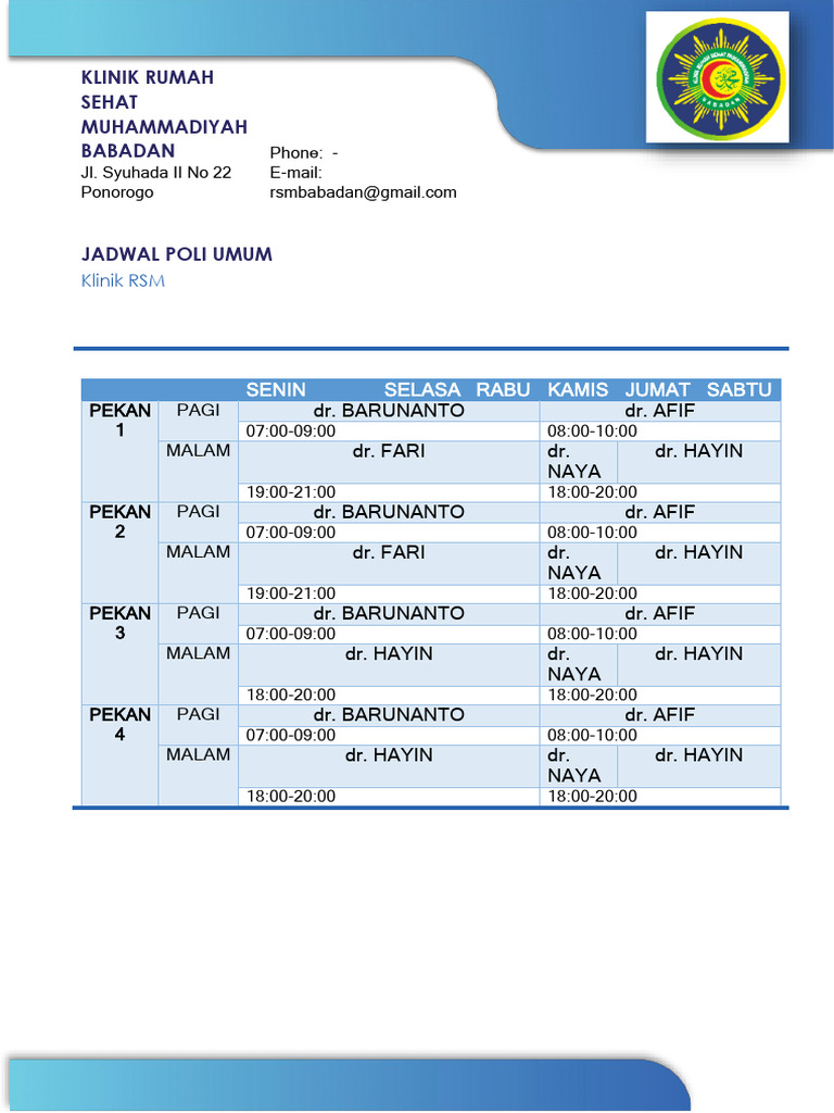 Jadwal Poli Umum RSM | PDF