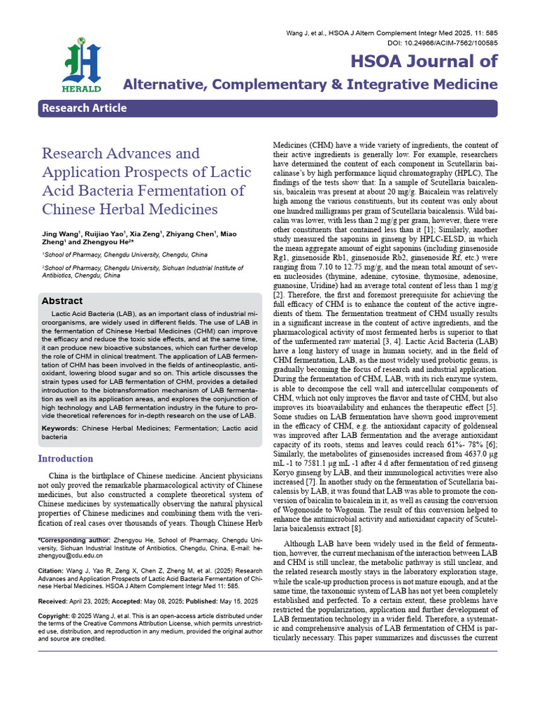 Research Advances and Application Prospects of Lactic Acid Bacteria Fermentation of Chinese ...