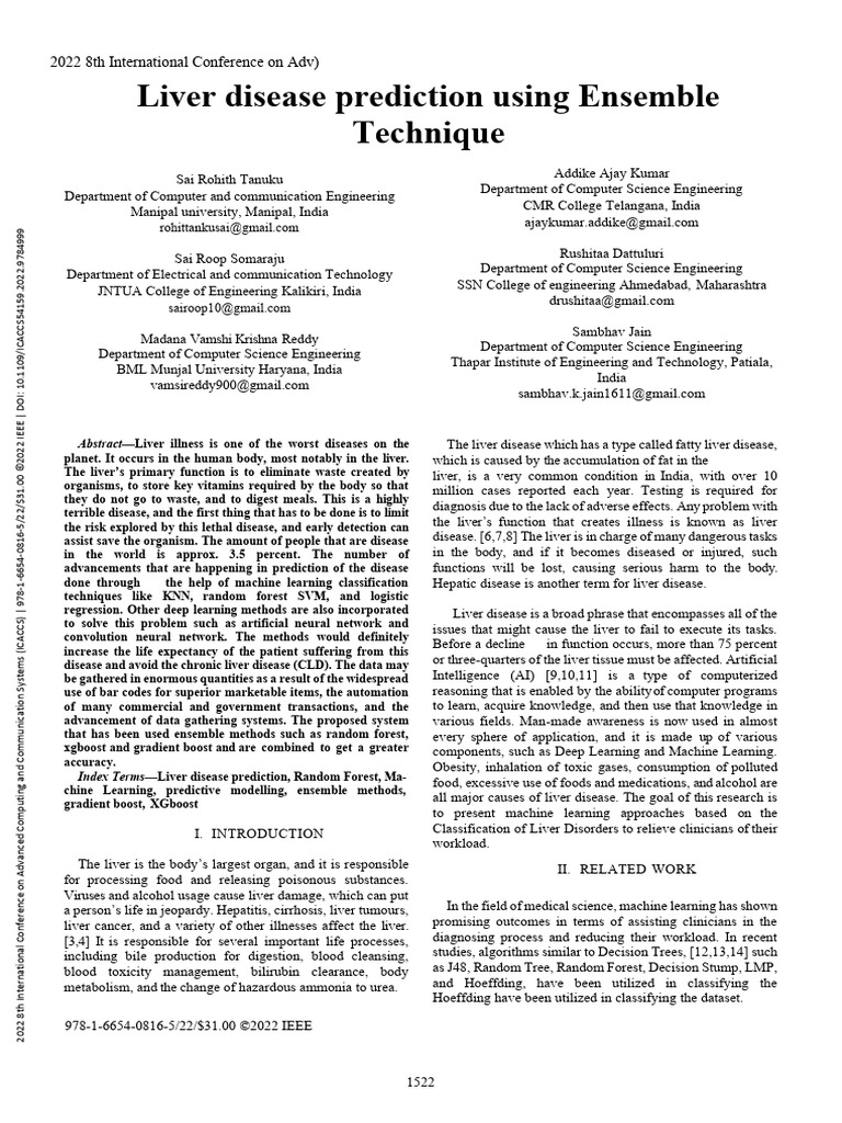 Liver Disease Prediction Using Ensemble Technique | PDF | Machine ...