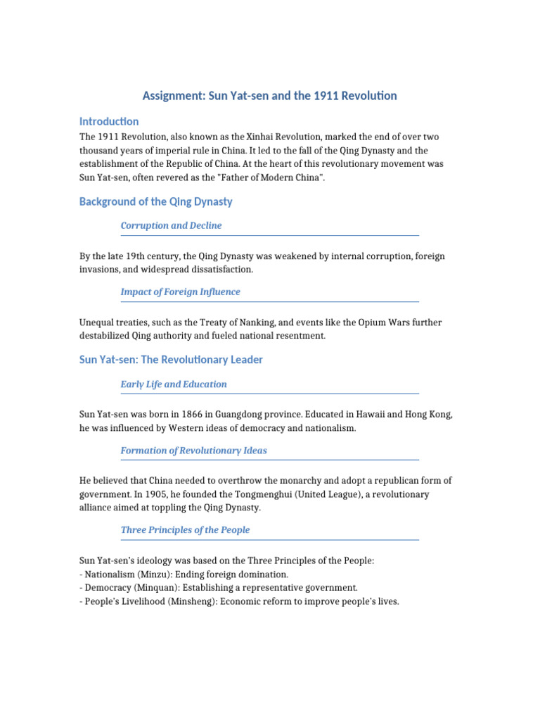 Sun Yat-sen and the 1911 Revolution | PDF | Qing Dynasty | Chinese ...