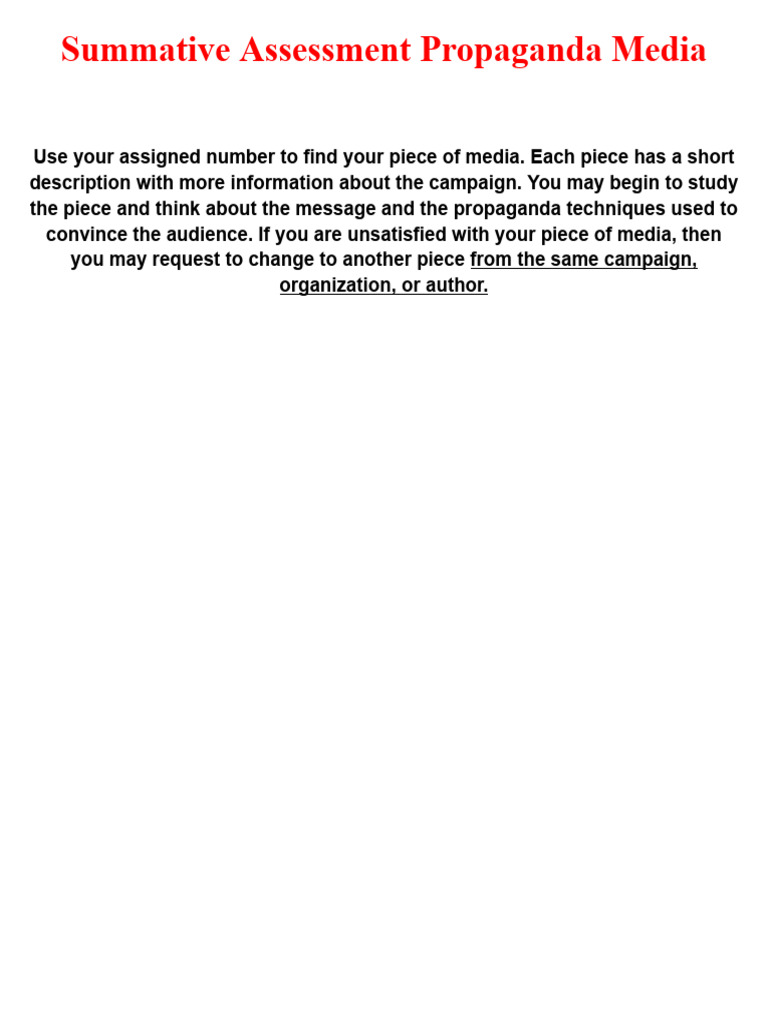 Summative Assessment Material - Media With Propaganda Techniques | PDF