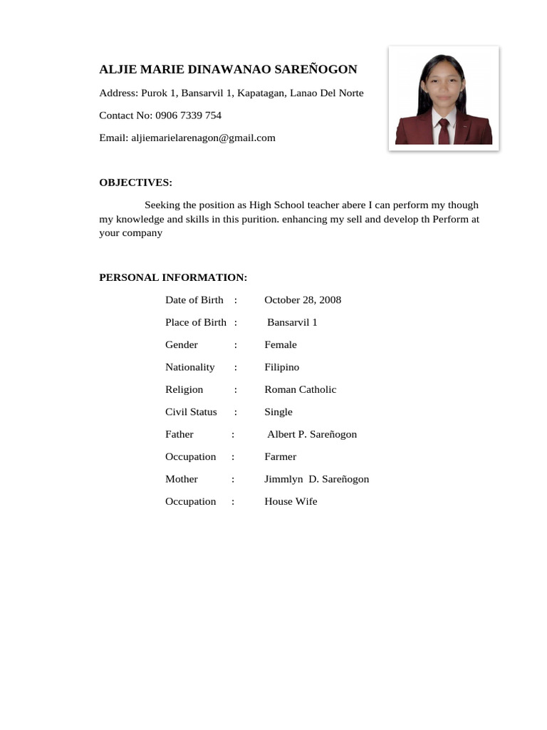 Aljie Marie Dinawanao Sareñogon | PDF | Teachers | Learning