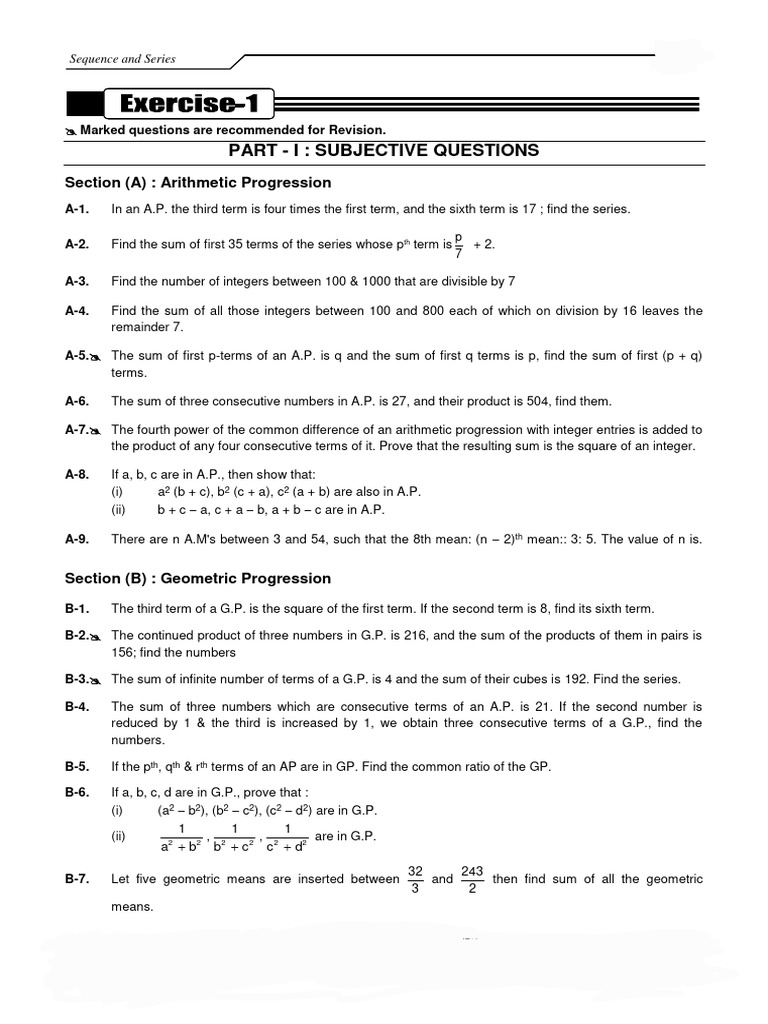 Sequence and Series Problem Set | PDF | Mean | Numbers