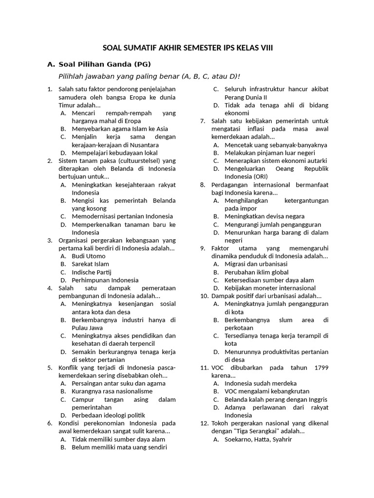Soal Sumatif Akhir Semester Ips Kelas Viii | PDF