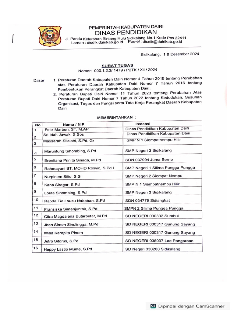 SPT Narasumber Ekin 2025 Kabupaten Dairi | PDF