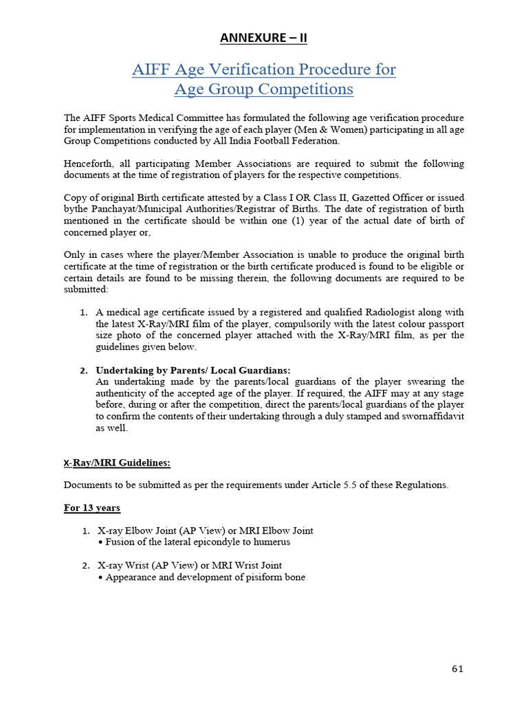 AIFF Age Verification Procedure For Age Group Competitions | PDF | X ...