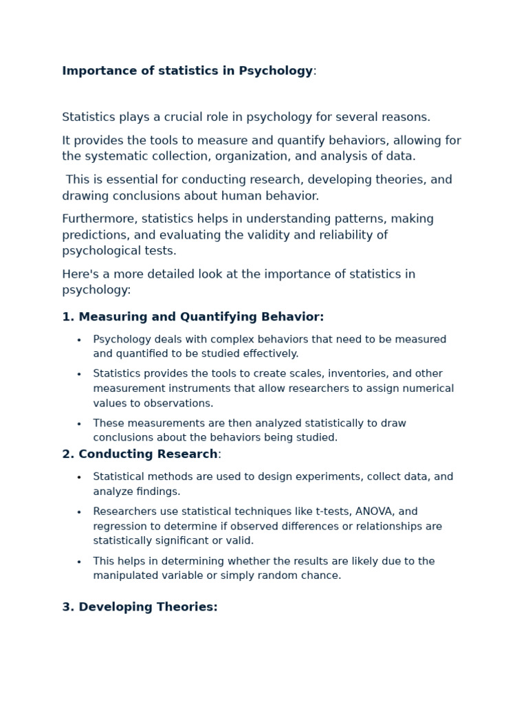 Importance or Relevance of Statistics in Psychology 2 | PDF ...