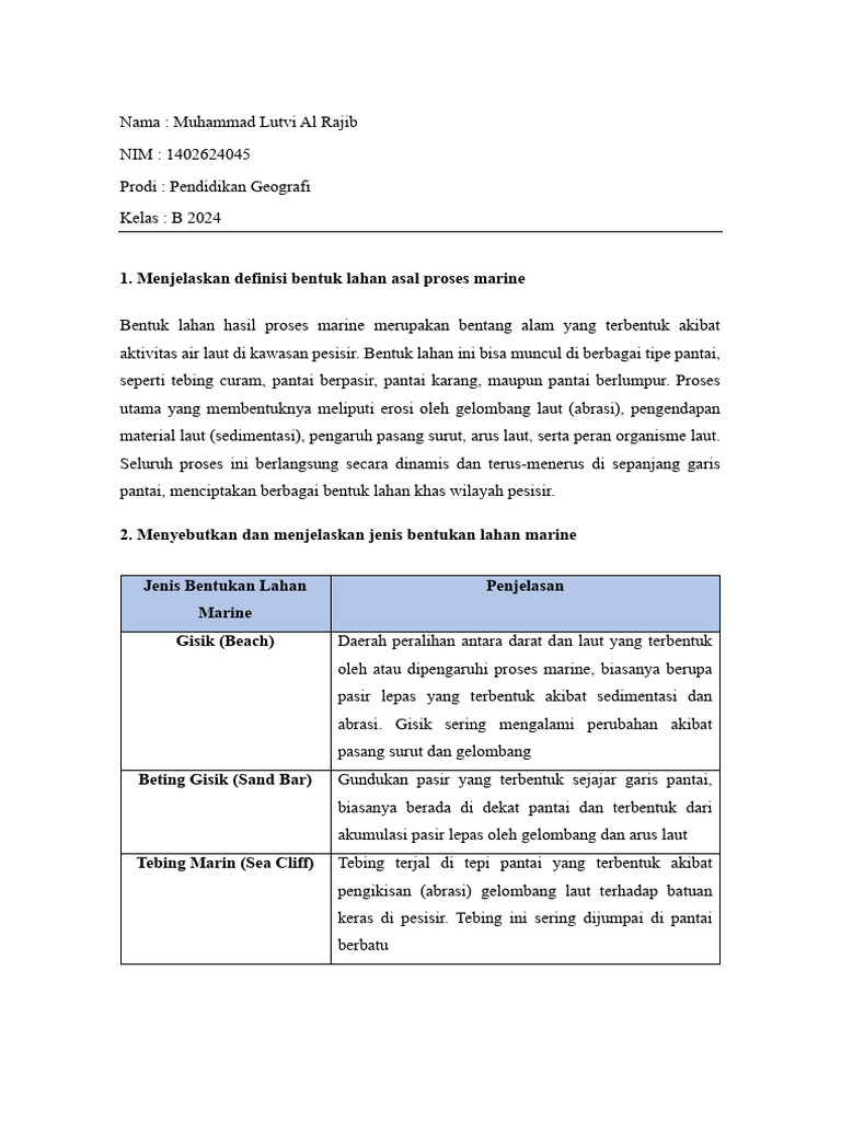 Bentuk Lahan Marine M Lutvi Al Rajib - 140264045 | PDF