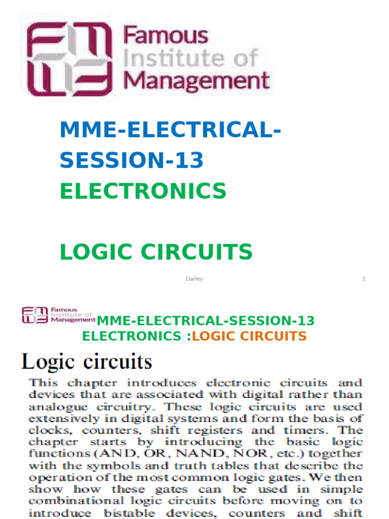 FIM-MME - Electrical Session-,13 Electronics Logic Circuits | PDF | Random Access Memory | Logic ...