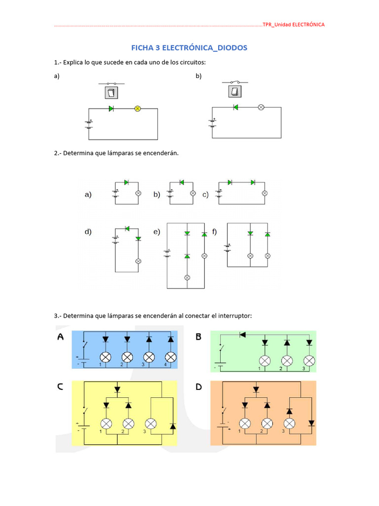 Ficha 3 ELECTRÓNICA - Diodos | PDF