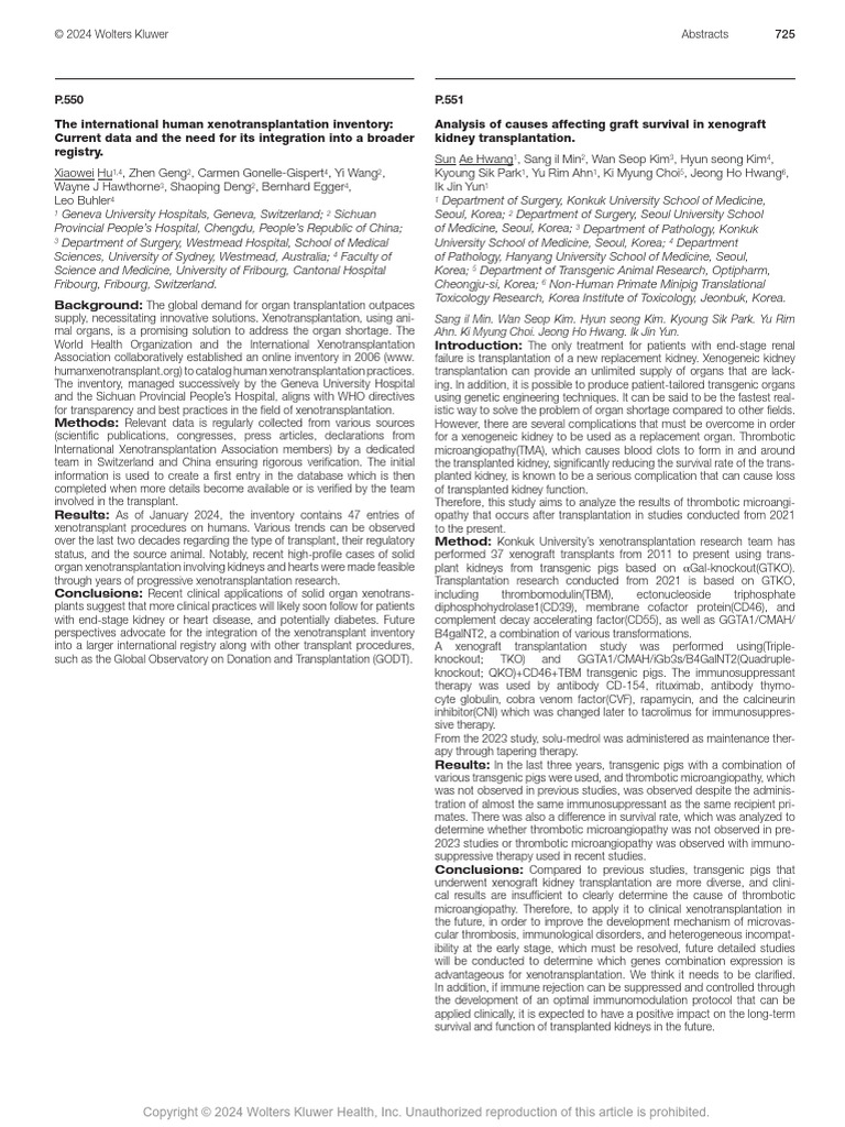 P 551 Analysis of Causes Affecting Graft Survival.1192 | PDF | Organ Transplantation | Medical ...