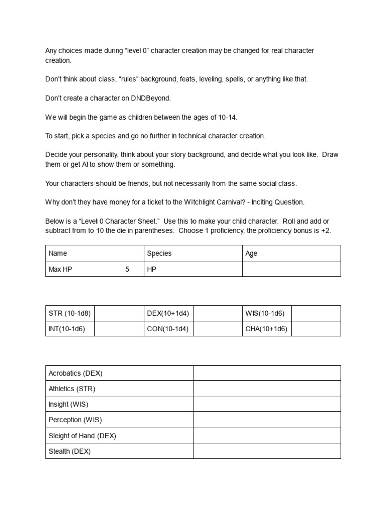 Level 0 Character Creation Guide | PDF
