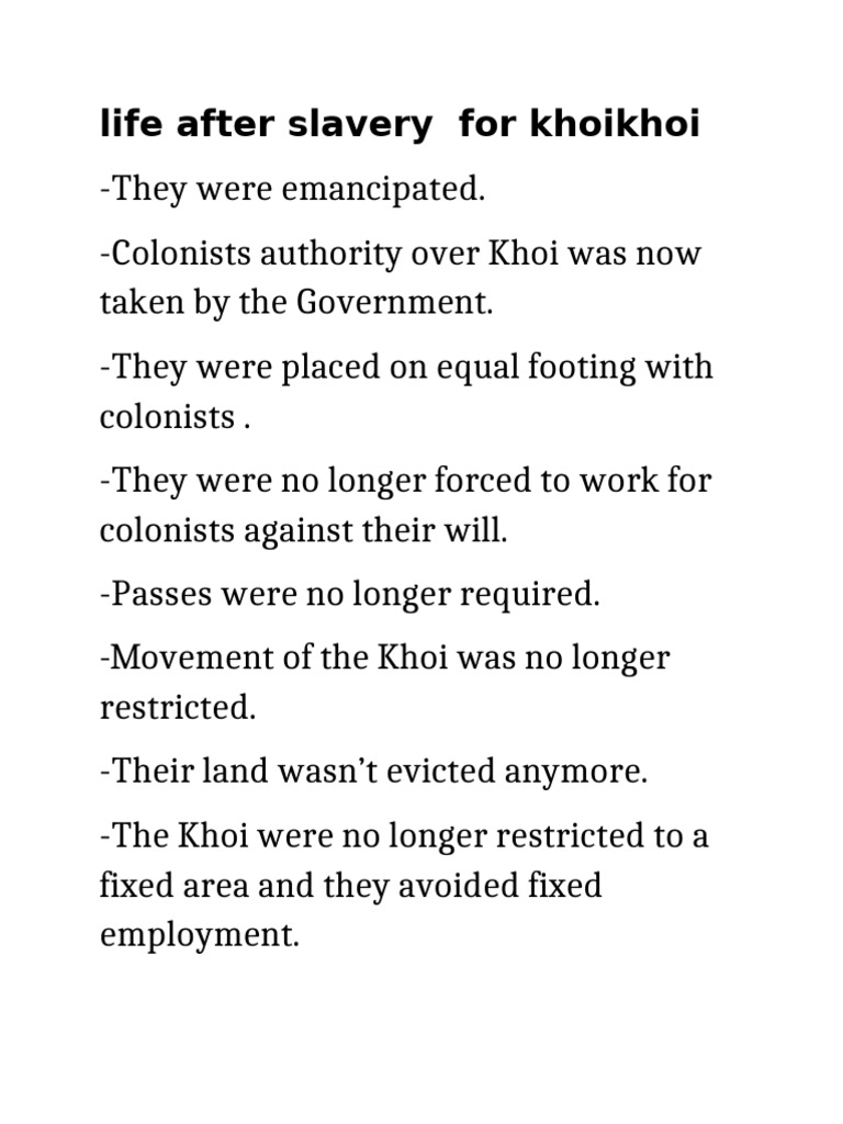 Life After Slavery For Khoikhoi | PDF