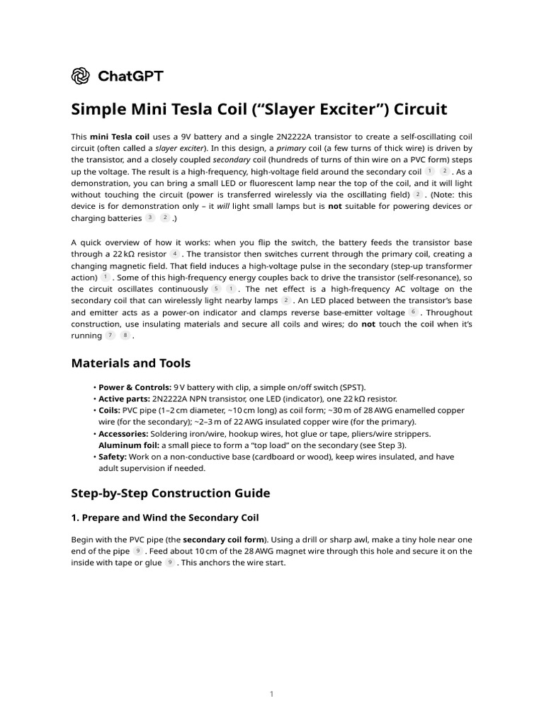 Simple Mini Tesla Coil ("Slayer Exciter") Circuit | PDF | Inductor ...