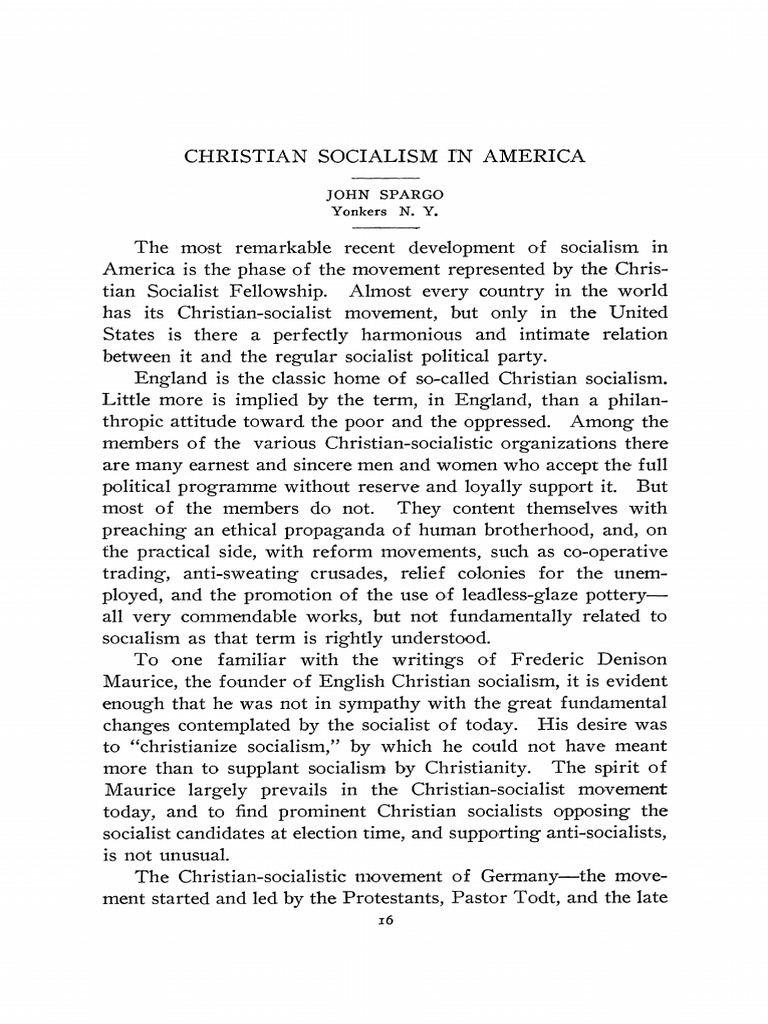 Christian Socialism's Unique U.S. Movement | PDF | Socialism | Social ...