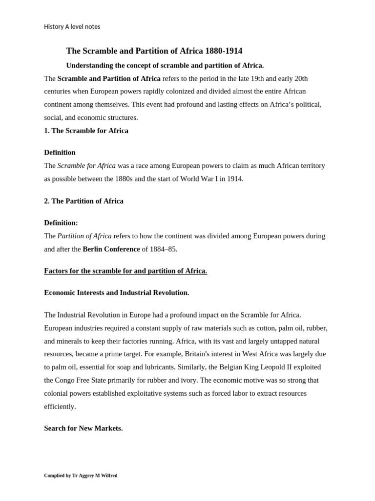 Scramble and Partion of Africa. s5 Notes | PDF | Africa | Imperialism