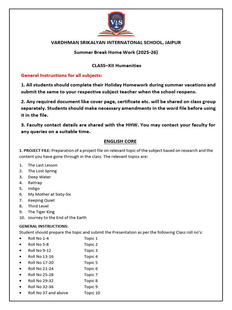 Summer Homework Guide for Class XII Humanities | PDF | Books | Geography