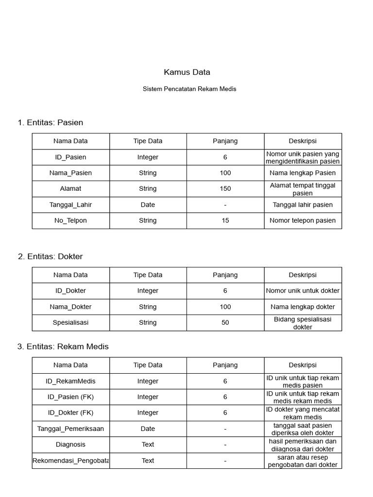 Kamus Data Sistem Pencatatan Rekam Medis - Drawio | PDF