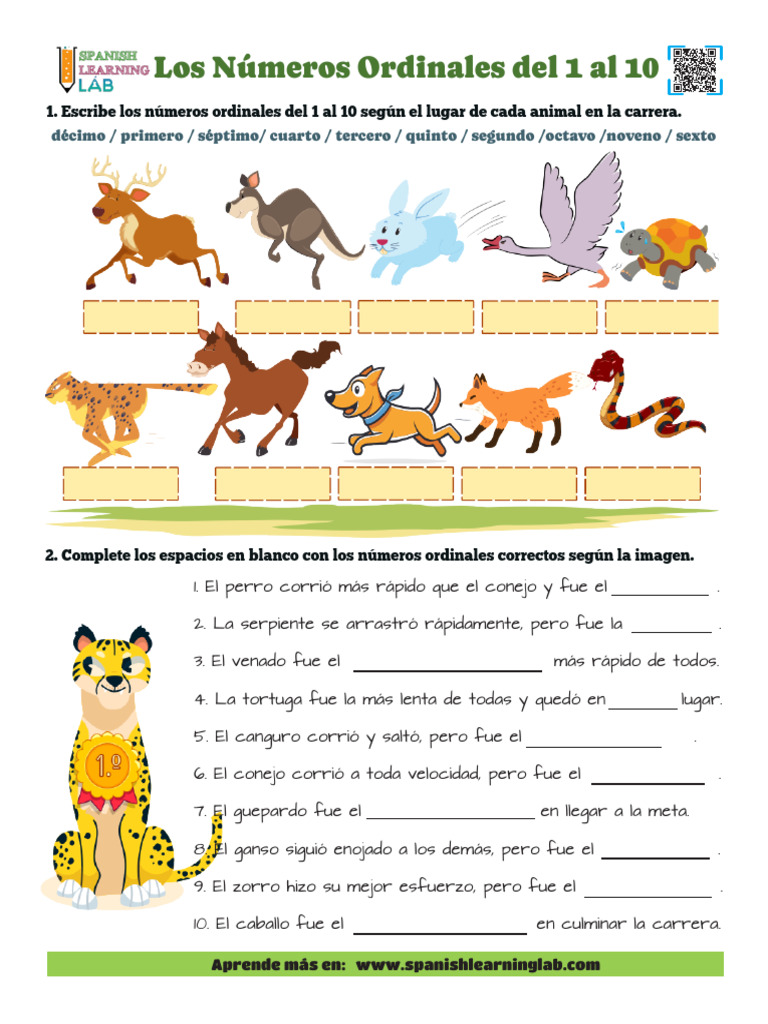 Los Numeros Ordinales Del 1 Al 10 Ejercicios PDF | PDF