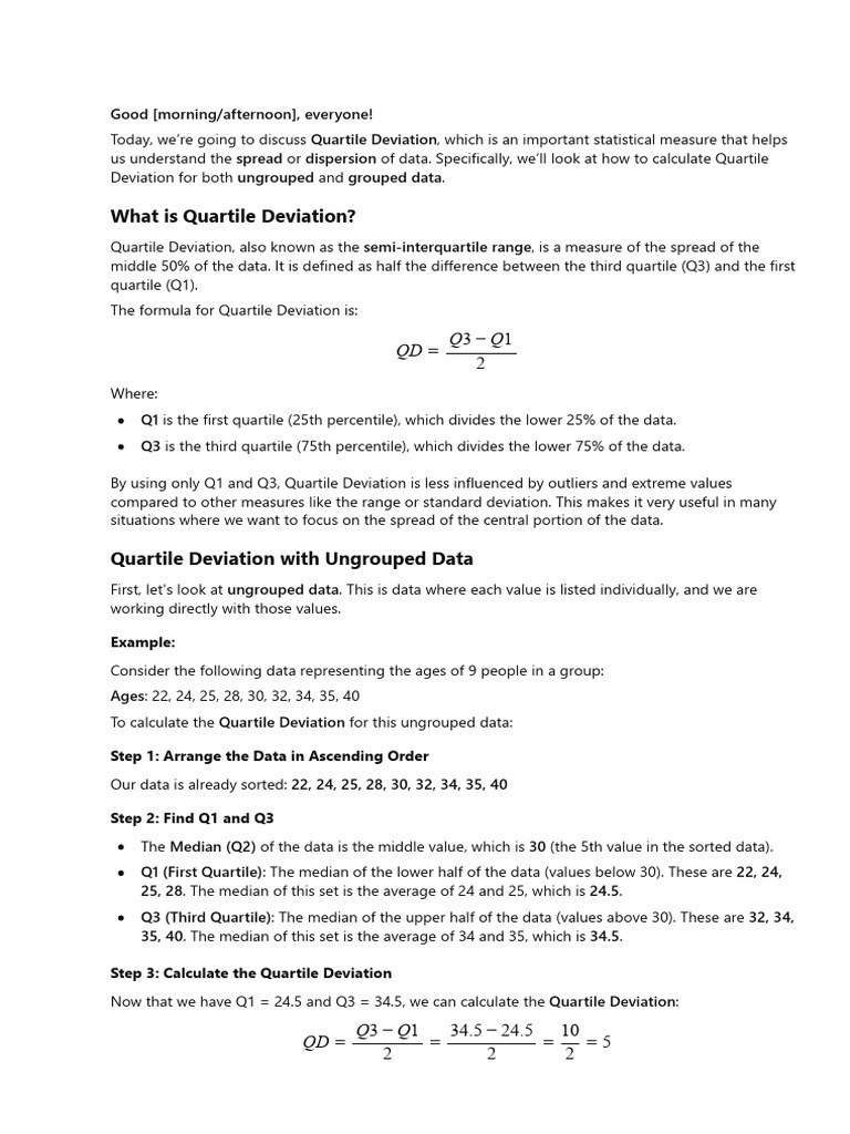 Quartile Deviation Explanation | PDF | Quartile | Statistical Theory