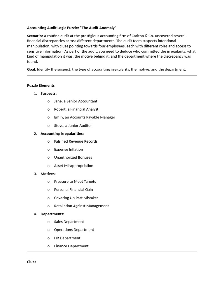 Accounting Audit Logic Puzzle-Solution | PDF | Audit | Revenue
