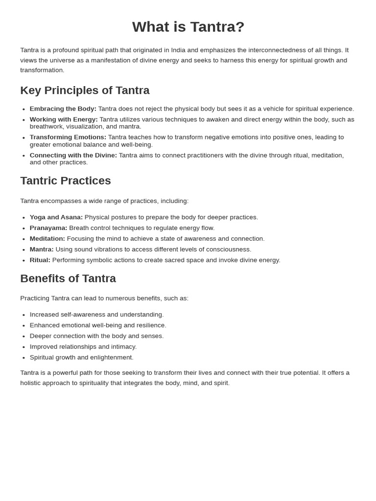 Understanding Tantra: Key Principles and Practices | PDF