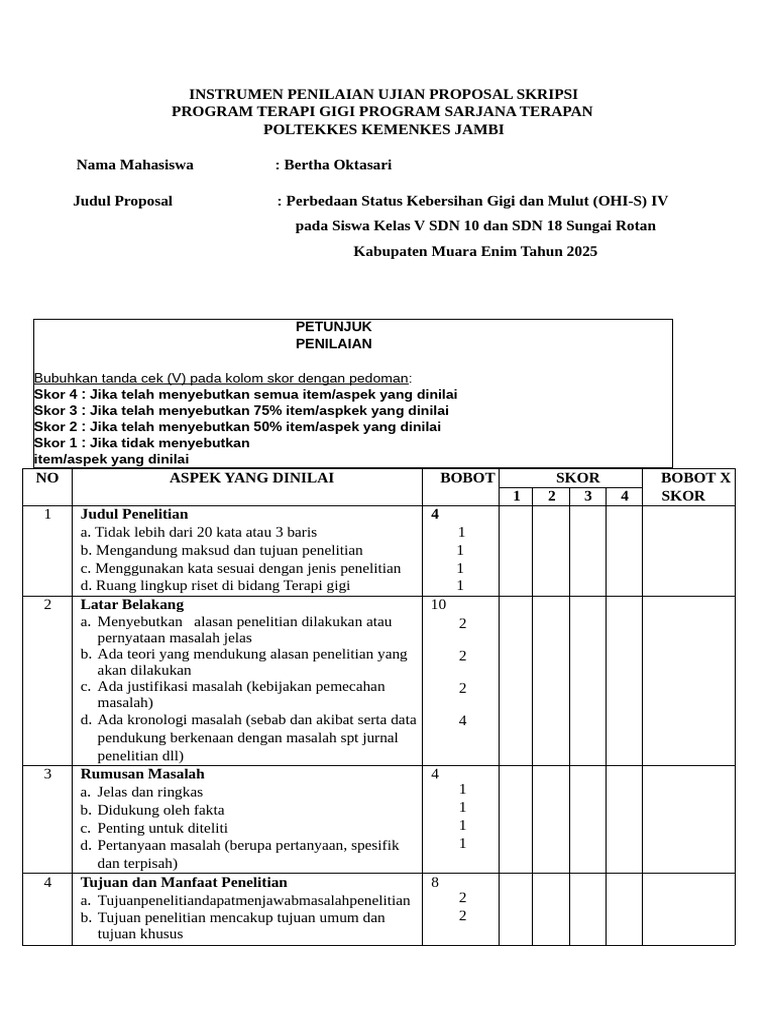 Penilaian Sempro Pembimbing | PDF