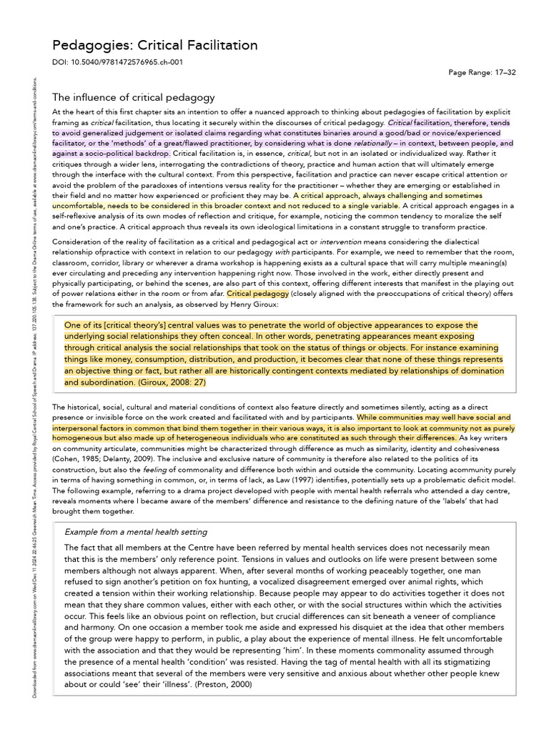 Applied Theatre Facilitation Part 1 - 1 | PDF | Pedagogy | Mental Health