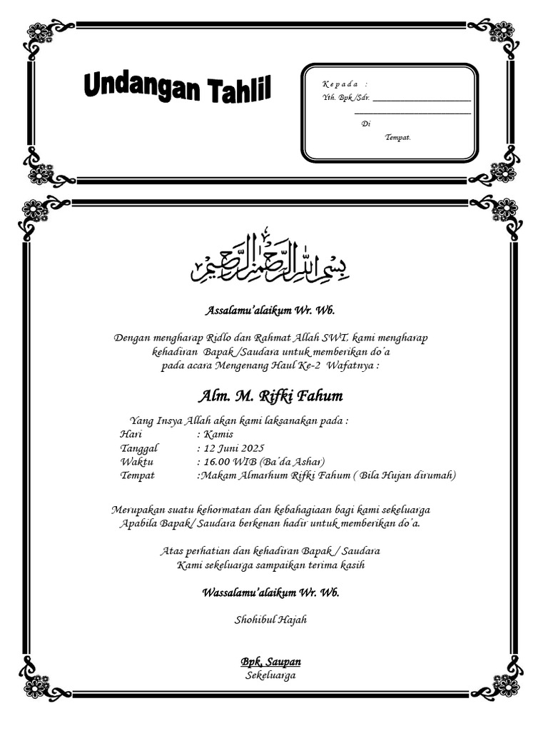Undangan Tahlil 100 Hari | PDF