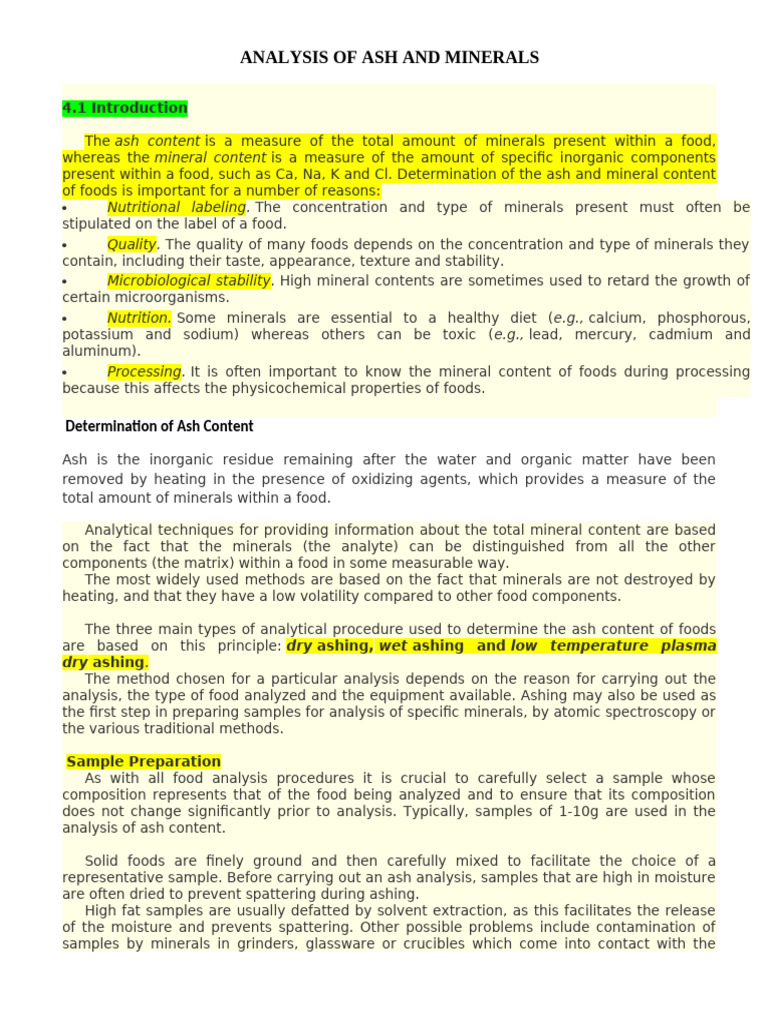 Ash and Mineral Content Analysis Methods | PDF | Chemical Compounds | Atoms