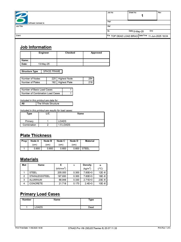 Staad Report Dead Load Bracket | PDF | Building Engineering ...