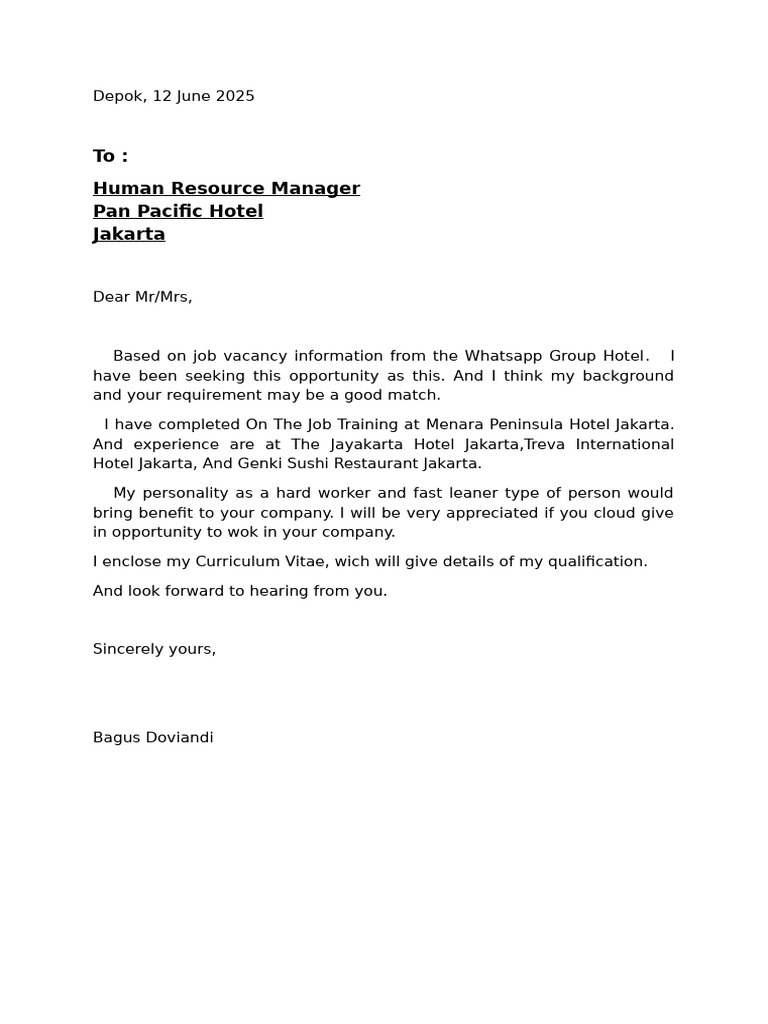 Application Letter Waiter | PDF