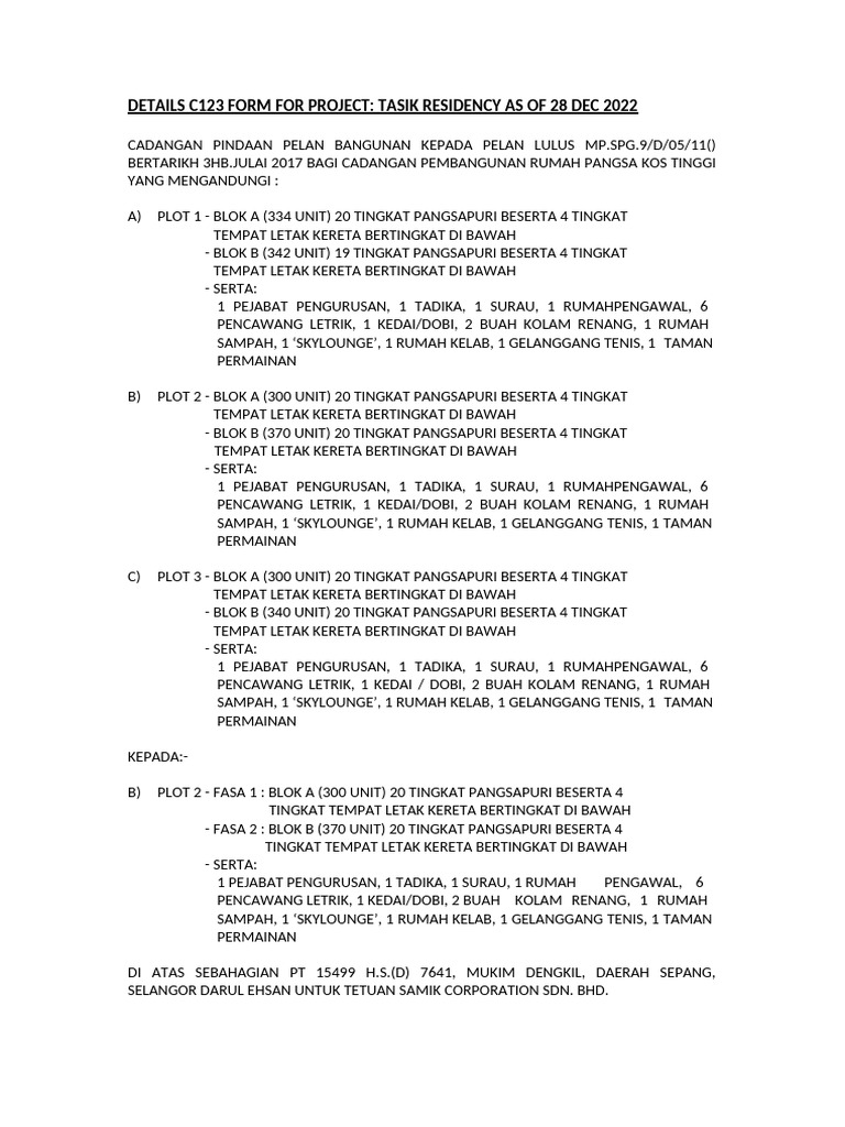 Details c123 Form For Tasik x3 | PDF