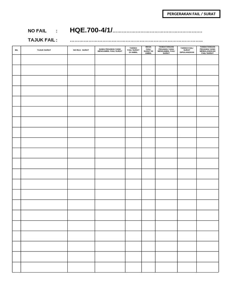 Borang Pergerakan Fail - Surat | PDF