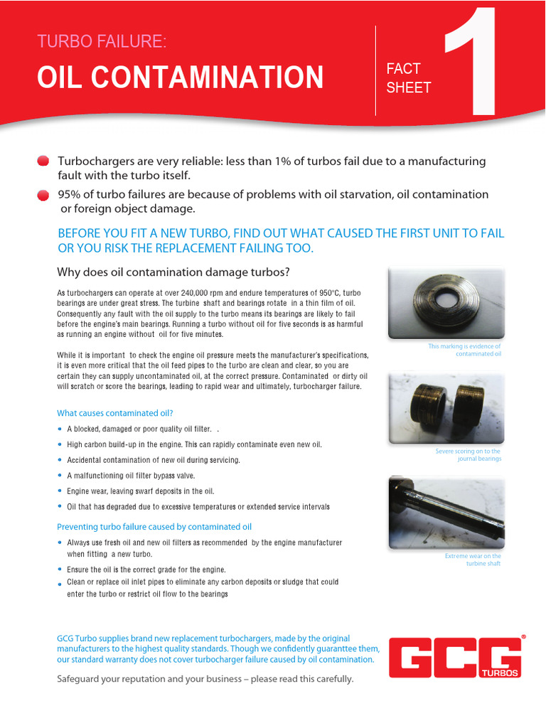 GCG - Factsheet - 1 Oil Contamination | PDF | Turbocharger | Bearing ...