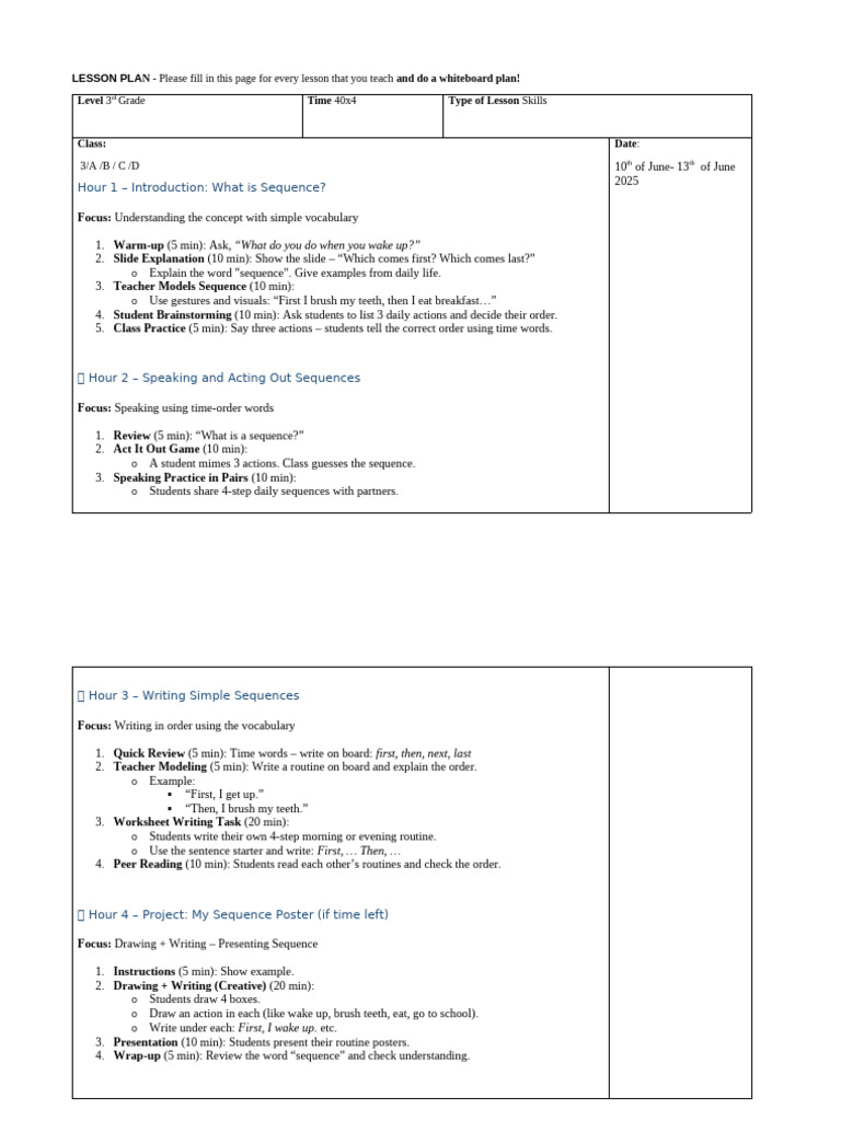 Lesson Plan Grade 3-10th of June - 13th of June 2025 | PDF ...