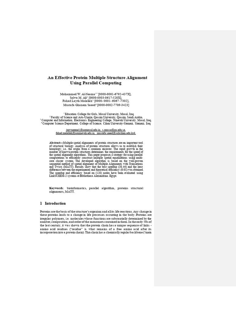 An Effective Protein Multiple Structure Alignment Using Parallel Computing | PDF | Sequence ...