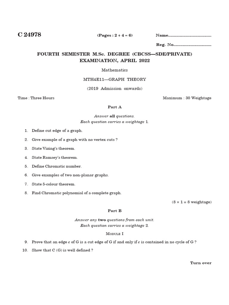 Graph Theory Previous QP | PDF | Graph Theory | Mathematical Relations