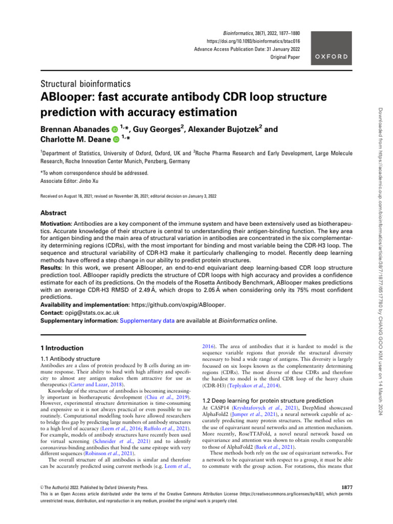 ABlooper: Fast Accurate Antibody CDR Loop Structure | PDF | Antibody