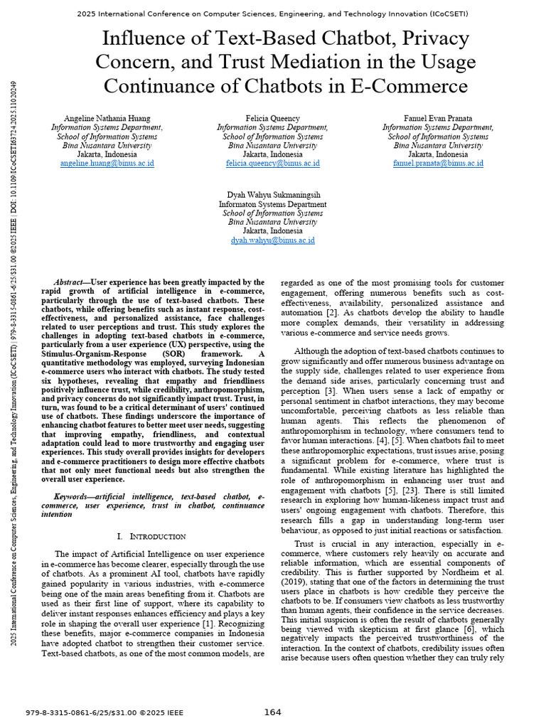 Influence of Text-Based Chatbot Privacy Concern and Trust Mediation in ...