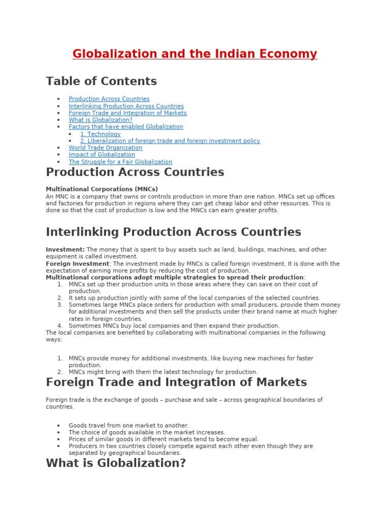 Globalisation and Indian Economy | PDF | Multinational Corporation | Globalization