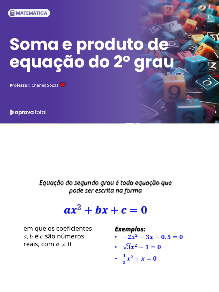 Soma e Produto em Equações do 2° Grau | PDF | Equações | Equação quadrática